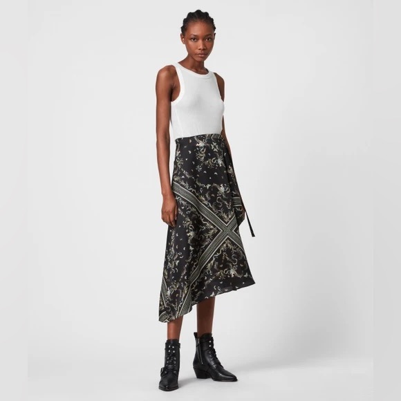All Saints | Skirts | All Saints Maia Assam Asymmetrical Wrap Silk ...